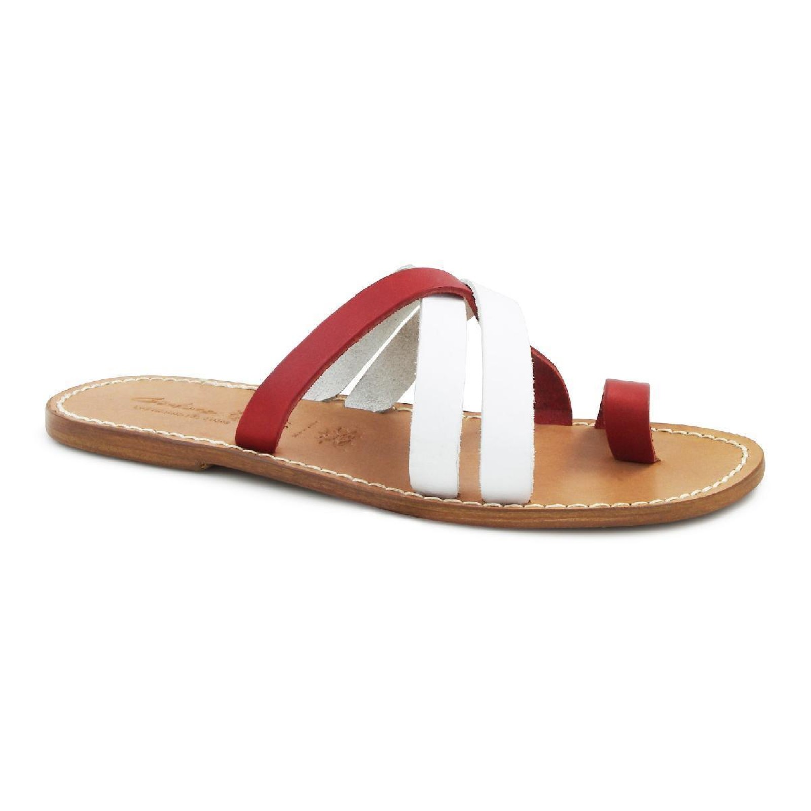 Ciabatte infradito da uomo in pelle rosso e bianco | Artigiani del Cuoio