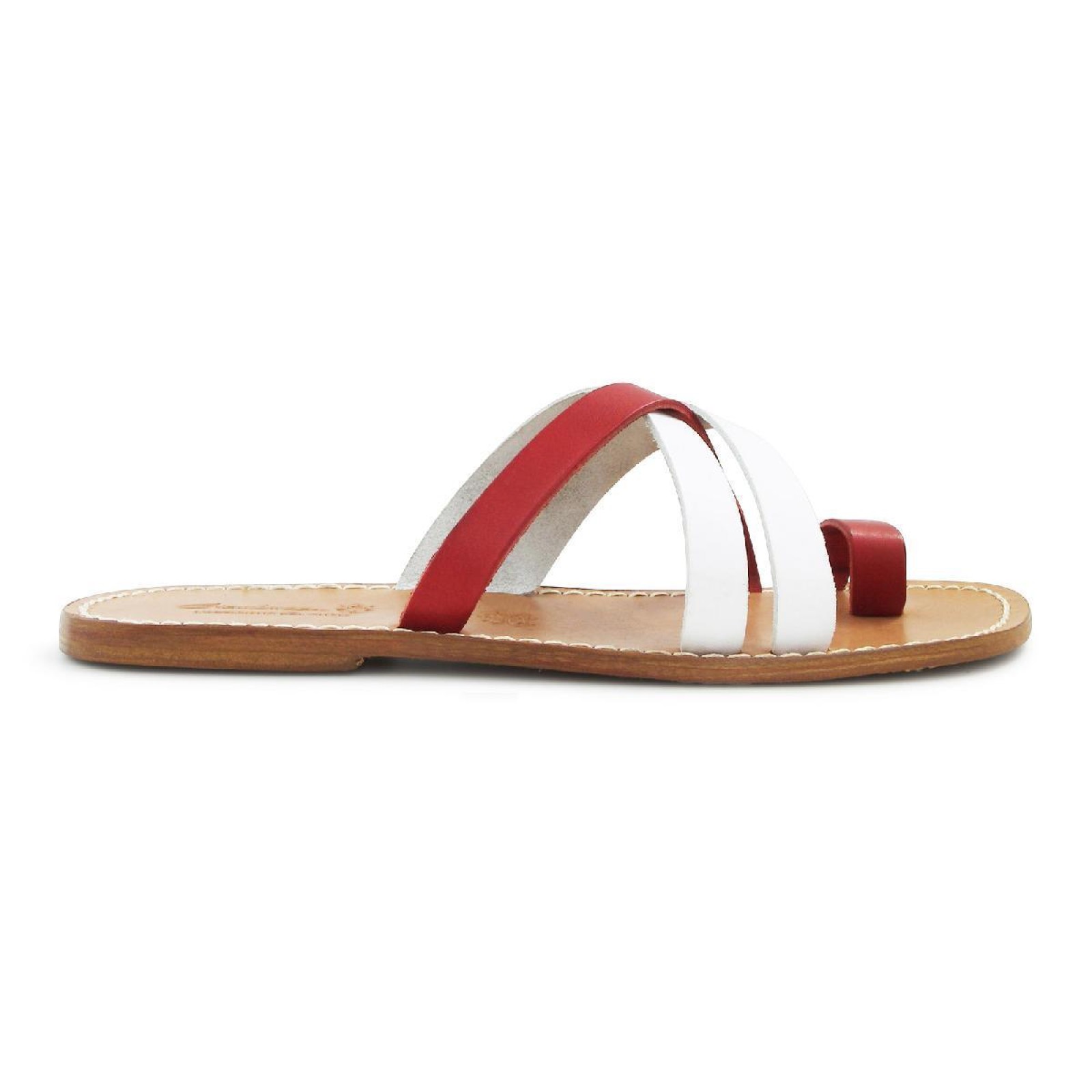 Tongs en cuir homme de couleur rouge et blanc artisanales - Artigiani ...