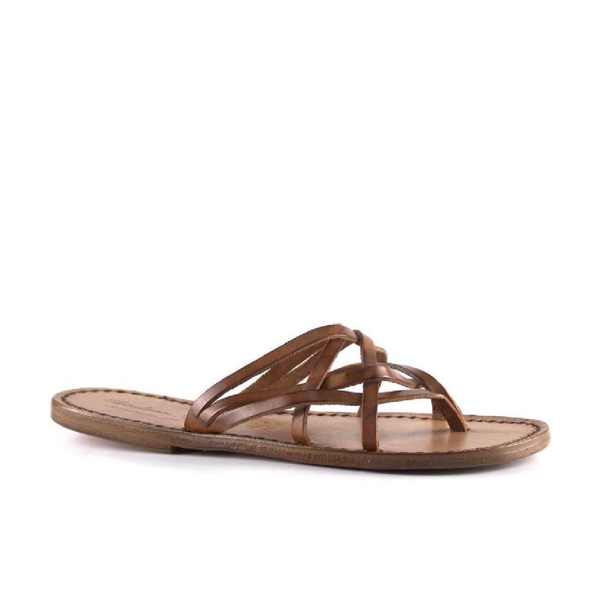 Manmade vintage cuir leather strips womens slides with leather sole ...