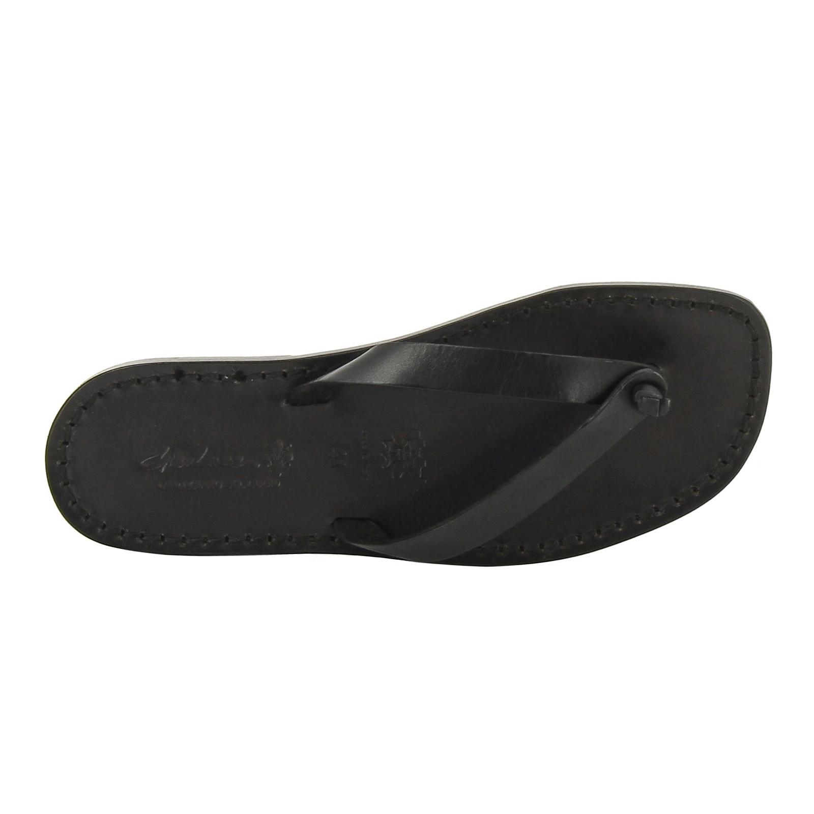 Handmade black leather thongs sandals for men - Artigiani del cuoio