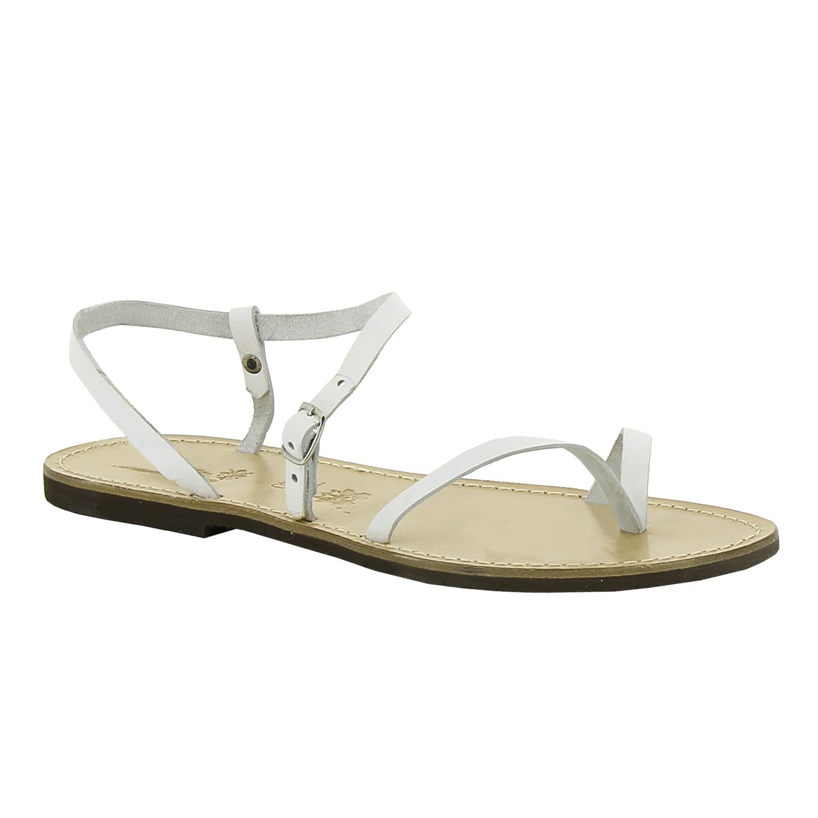 White leather thong sandals for women Handmade in Italy - Artigiani del ...