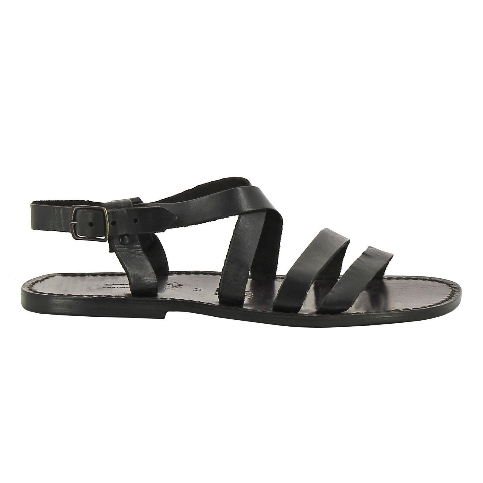 Handmade in Italy men's black leather Franciscan sandals | Leather Artisans