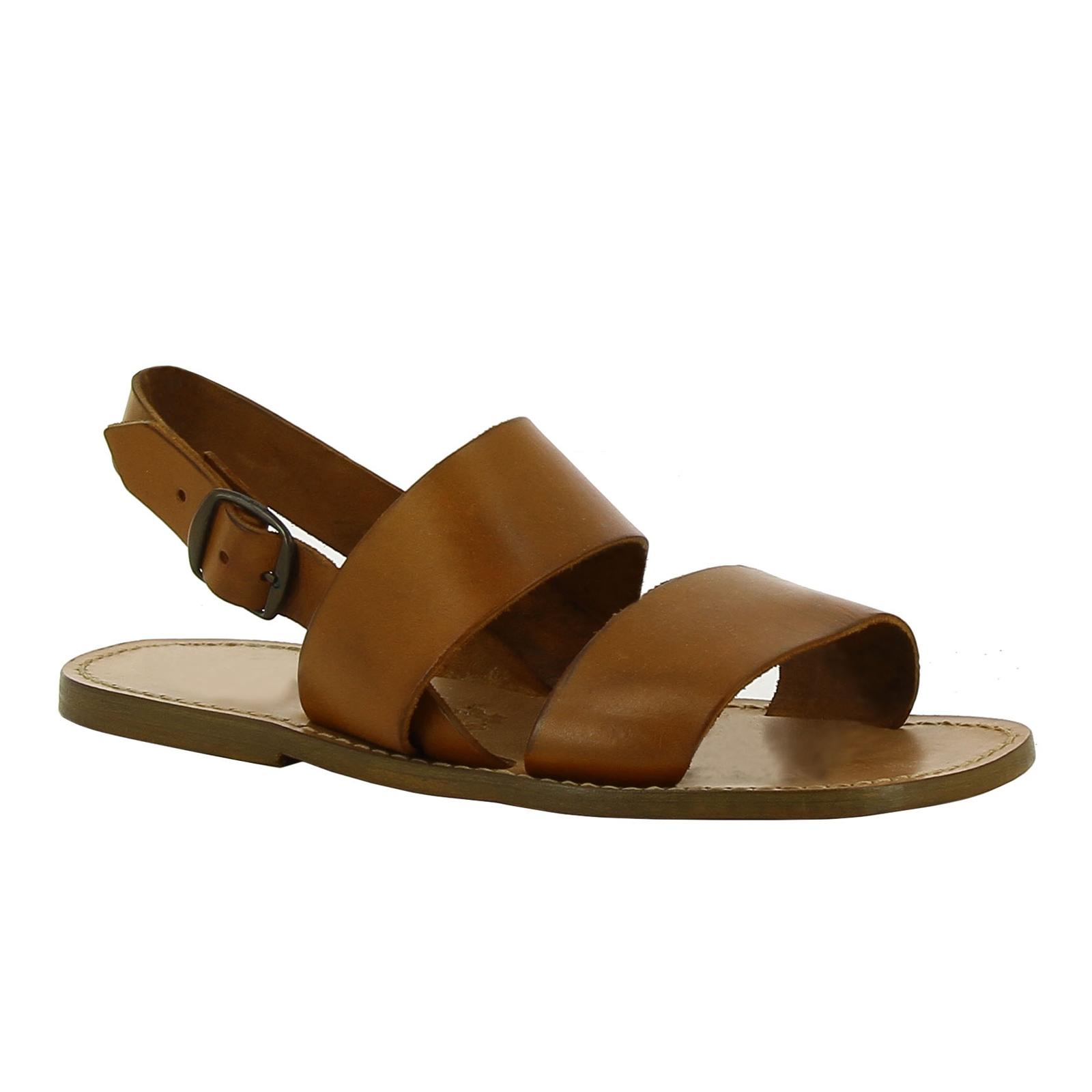 Tan leather franciscan sandals for men - Artigiani del cuoio