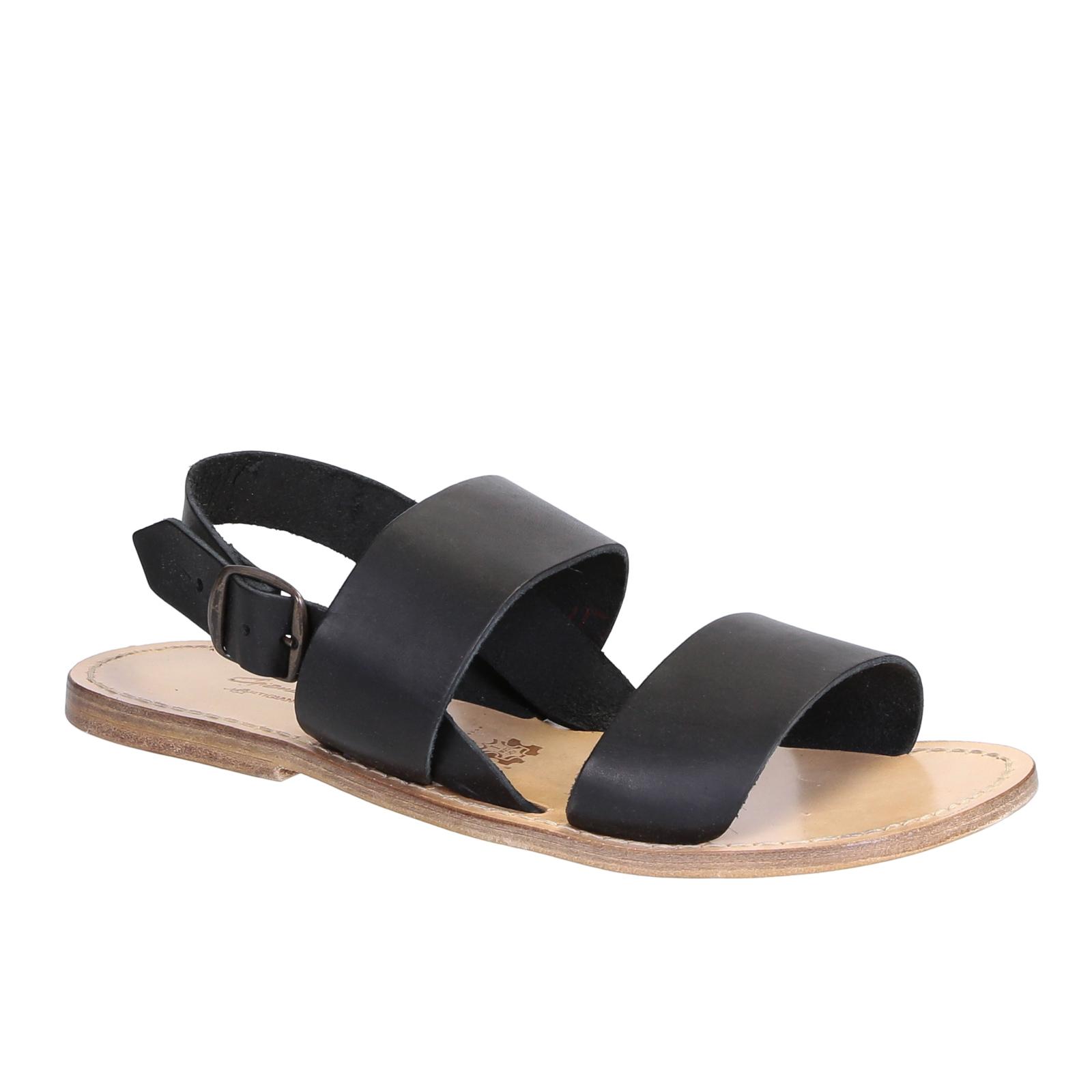 Black leather franciscan sandals for men with natural sole - Artigiani ...