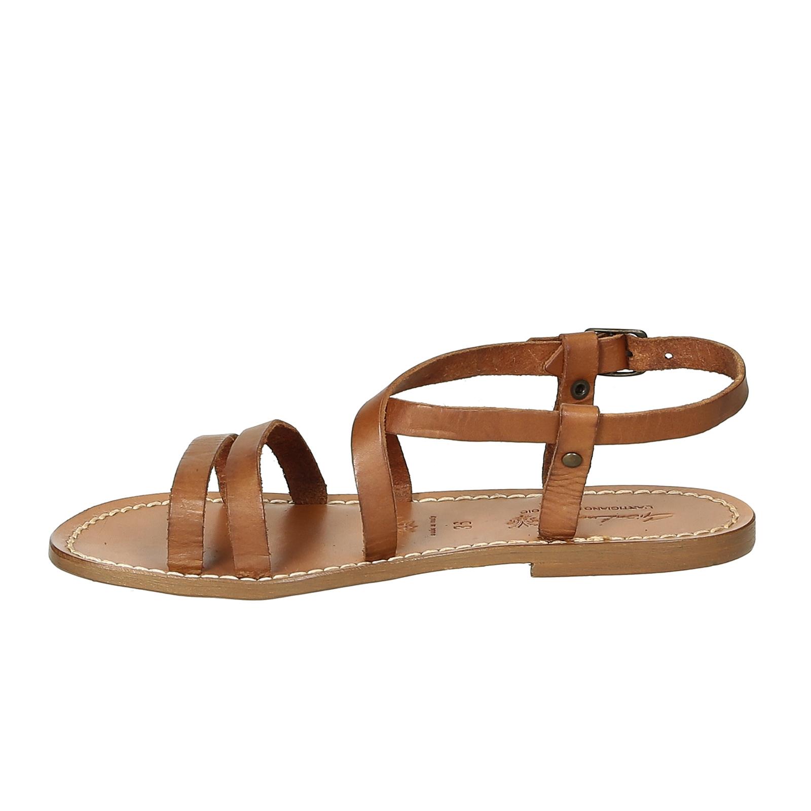 Women's tan leather sandals hand made in Italy | Leather Artisans