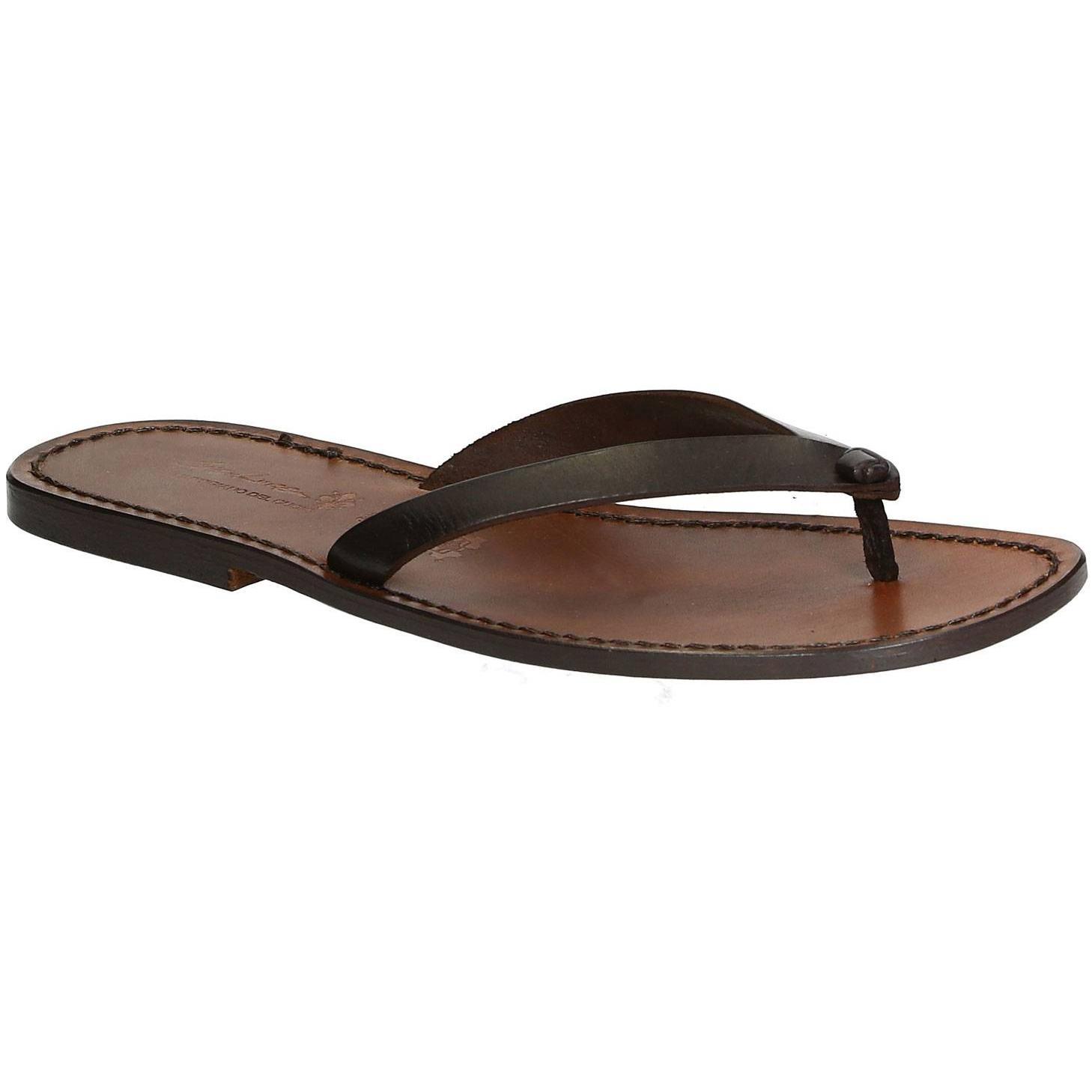 Dark brown leather thongs sandals for men Handmade | Leather Artisans