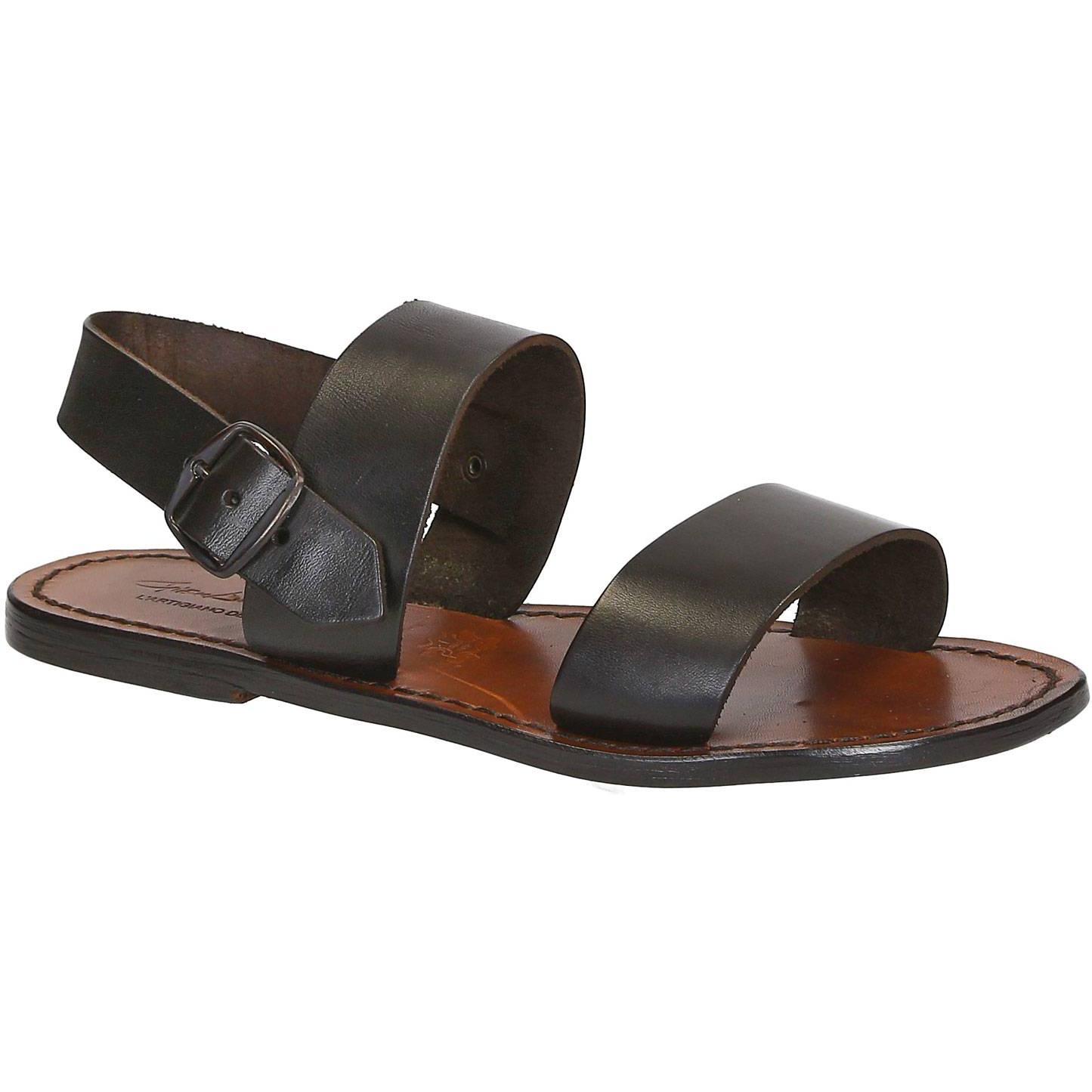 Brown leather women's franciscan sandals handmade in Italy | Leather ...