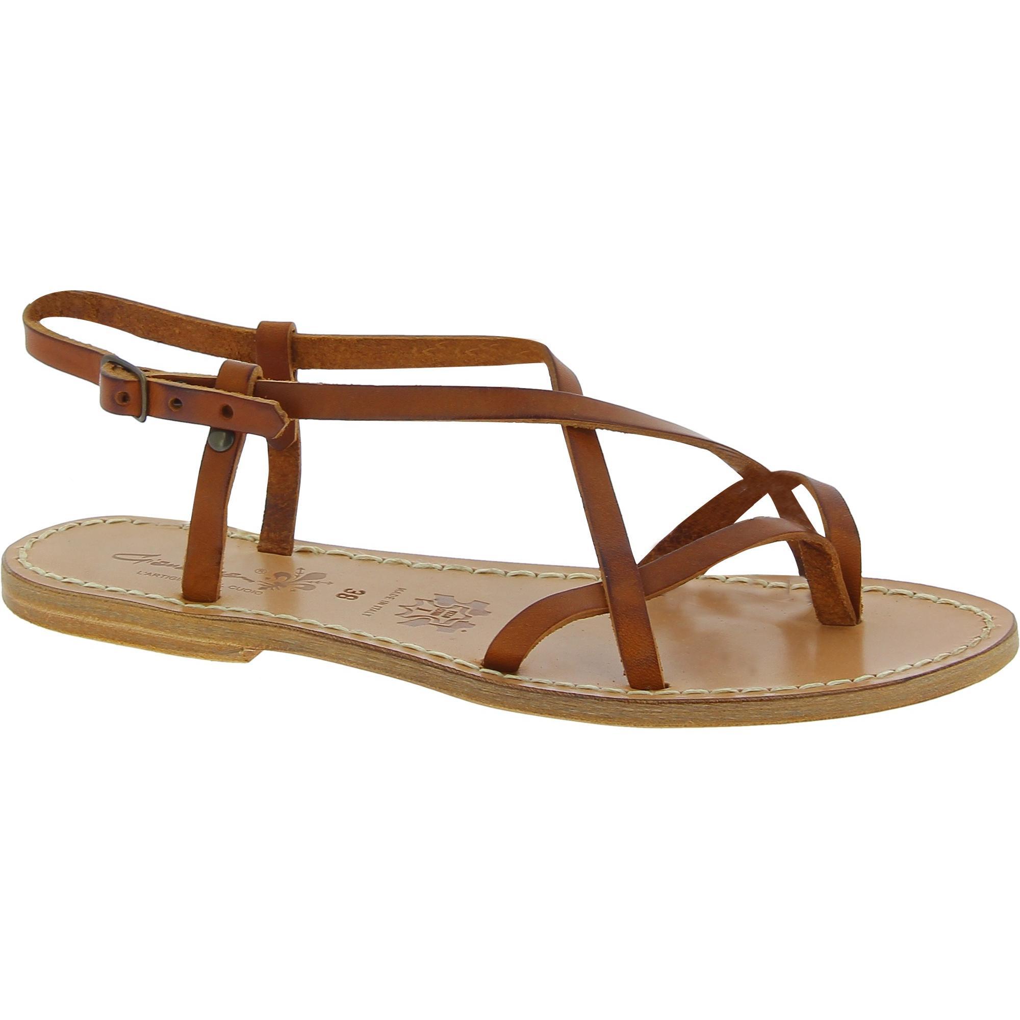Tan leather sandals for women Handmade in Italy | Leather Artisans