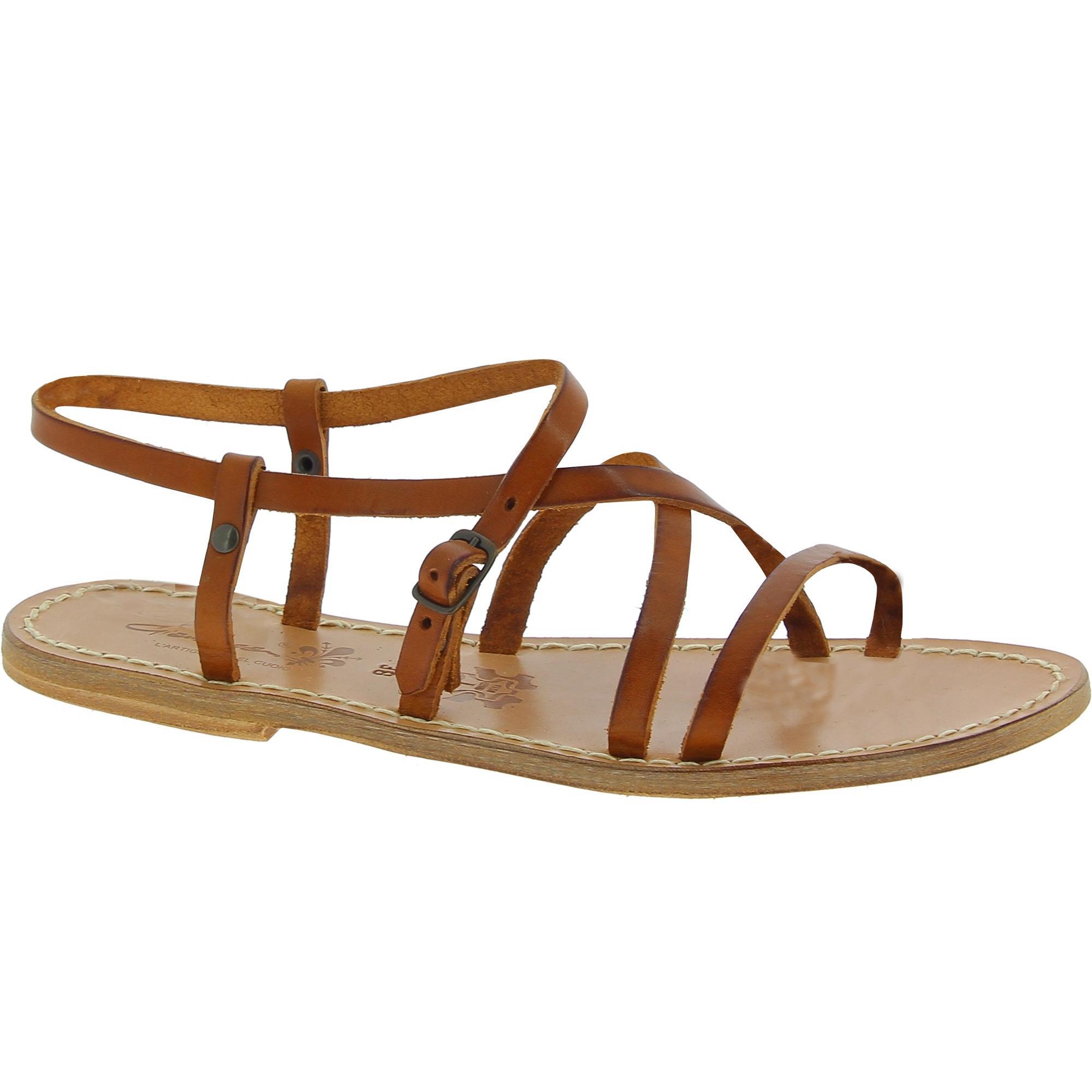 Women's tan leather sandals hand made in Italy | Leather Artisans