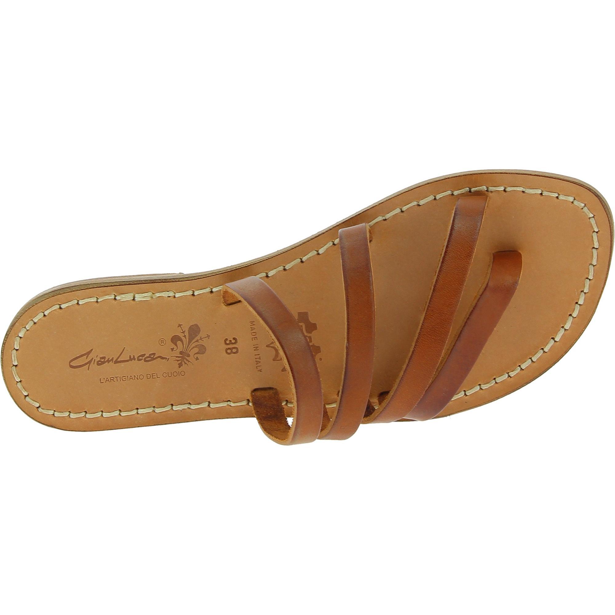 Tong pour femme en cuir marron artisanales - Artigiani del cuoio