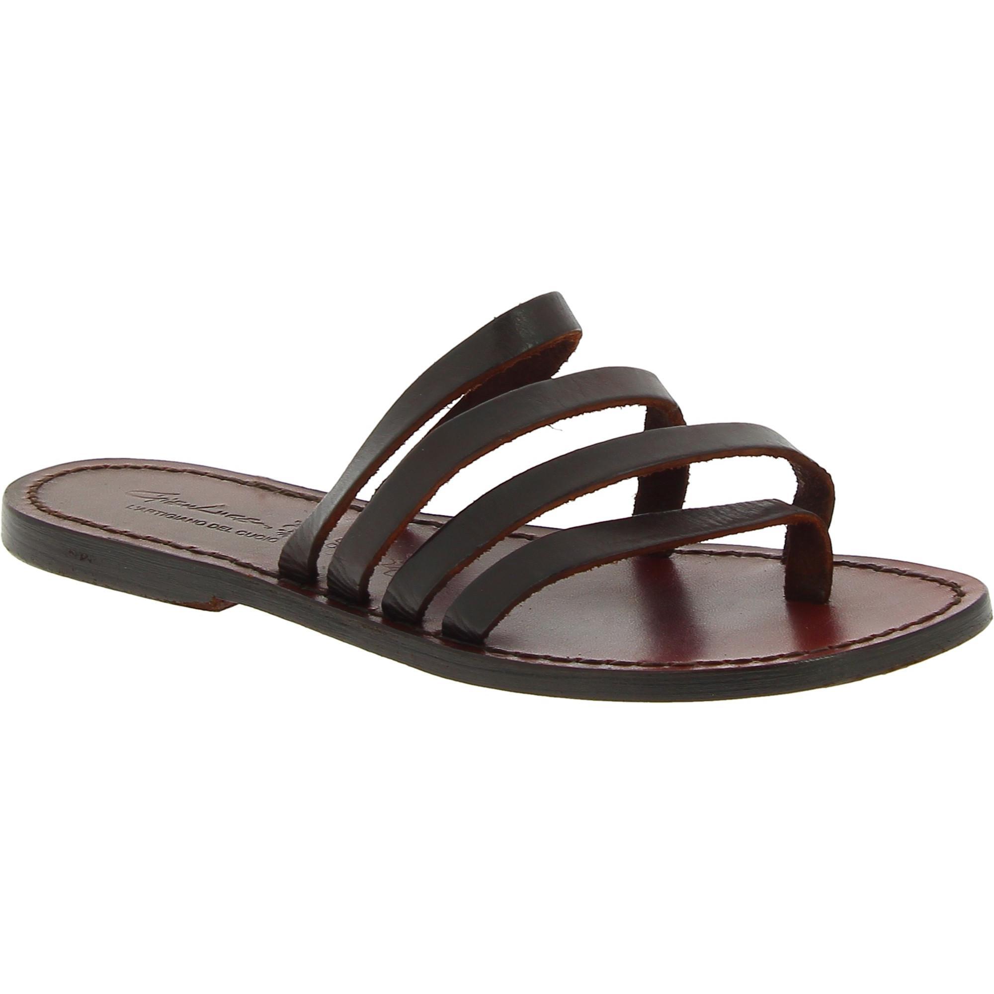 Handgefertigte Damen Flip Flops aus dunkelbraunem Leder - Artigiani del ...