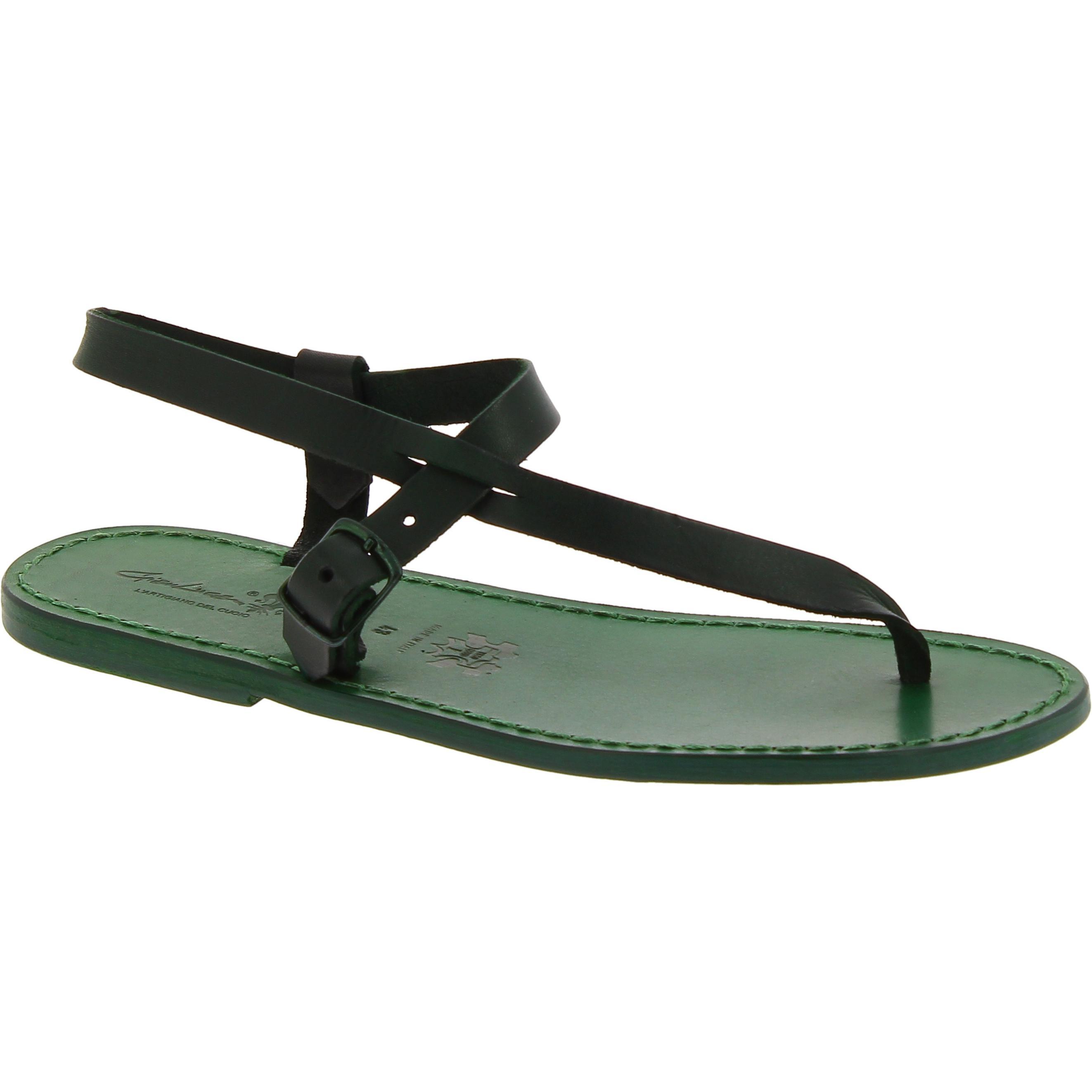 Handmade green leather thong sandals for men - Artigiani del cuoio