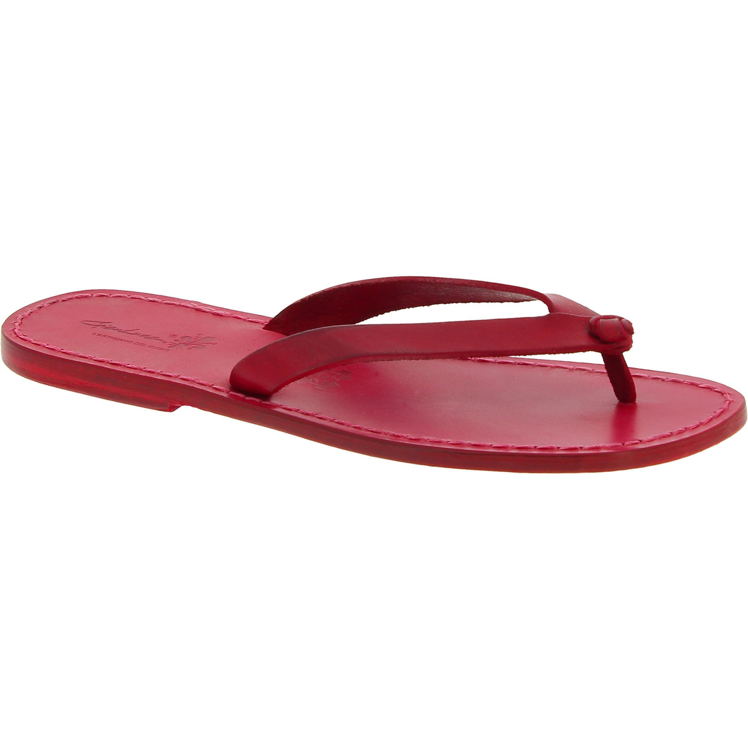 Red leather thongs sandals for men Handmade - Artigiani del cuoio