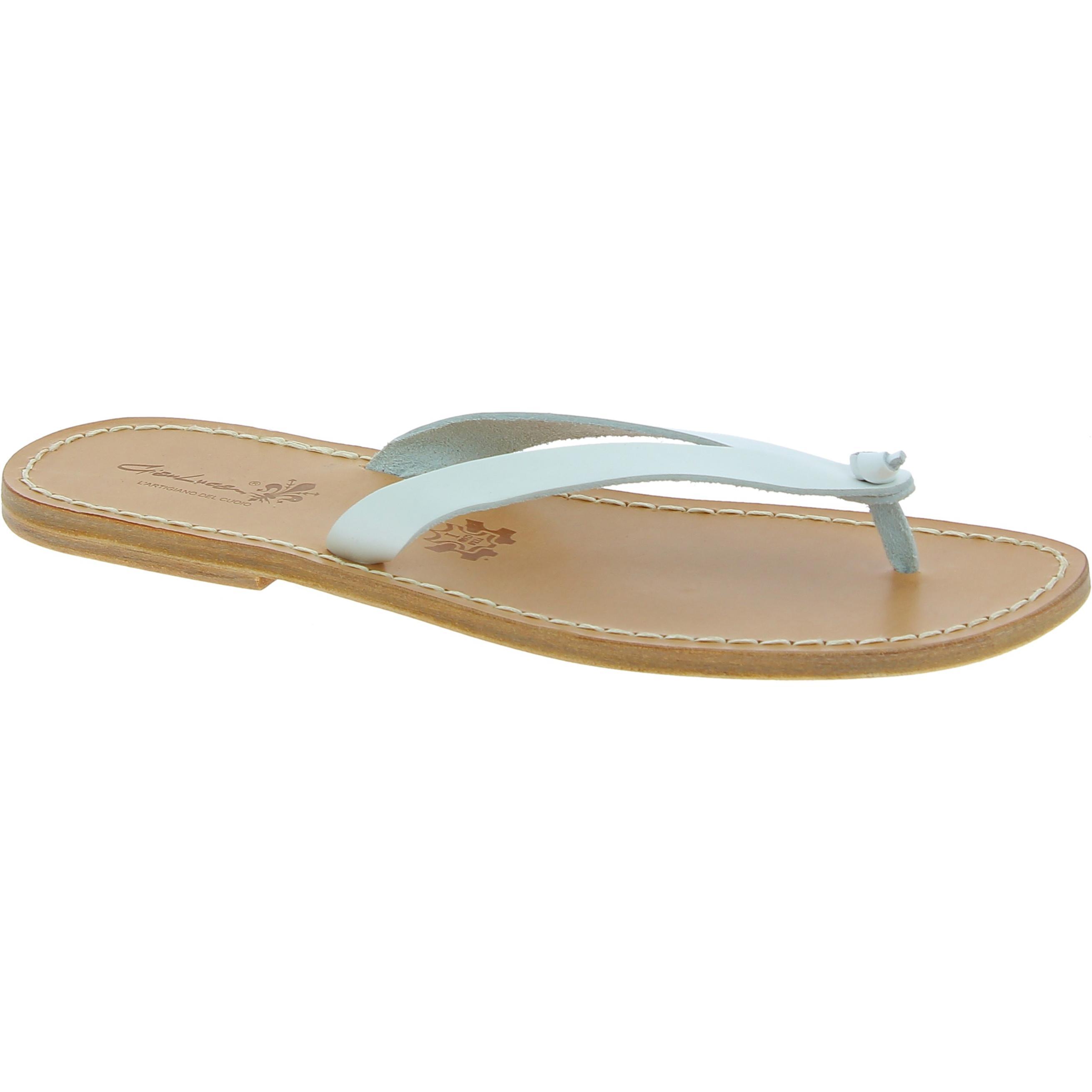 Chanclas hechas a mano de cuero blanco para hombres - Artigiani del cuoio