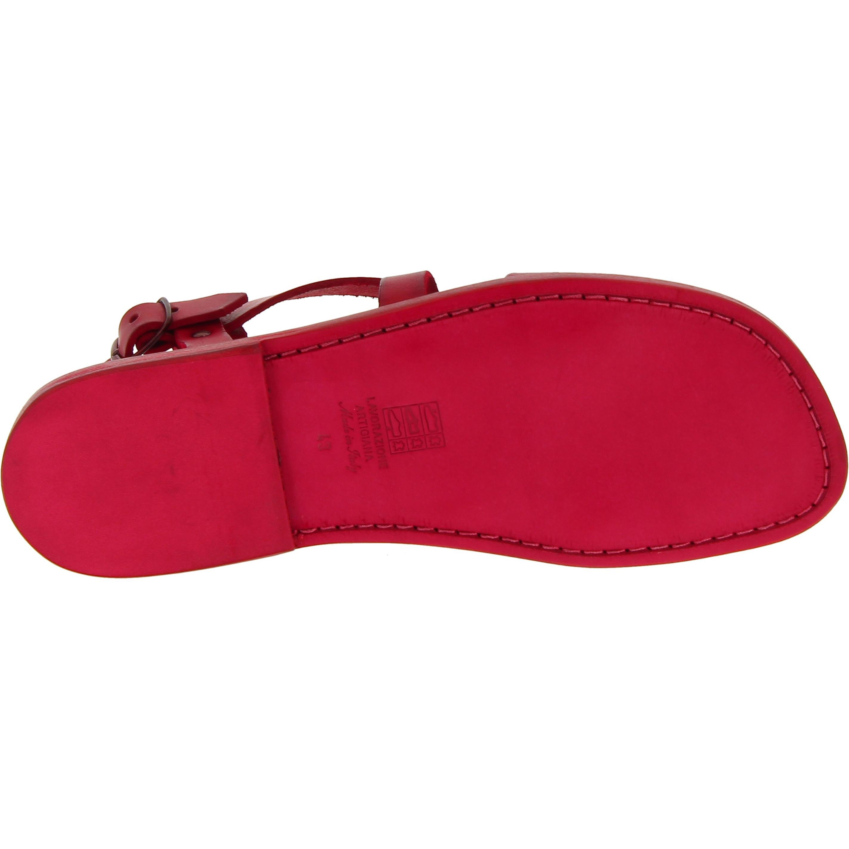 Men's red leather roman sandals Handmade in Italy - Artigiani del cuoio