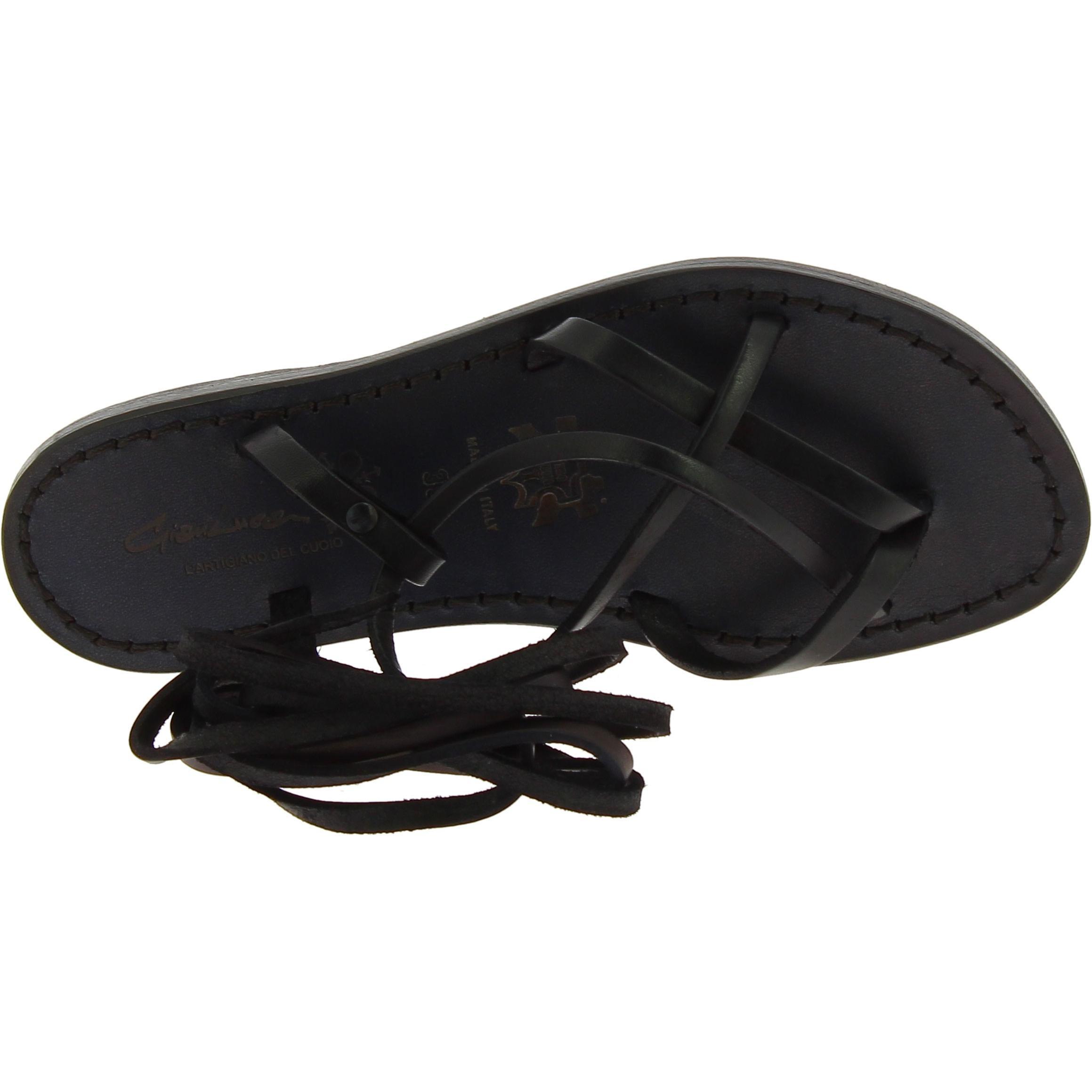 Black strappy flat sandals for women handmade in Italy | Leather Artisans