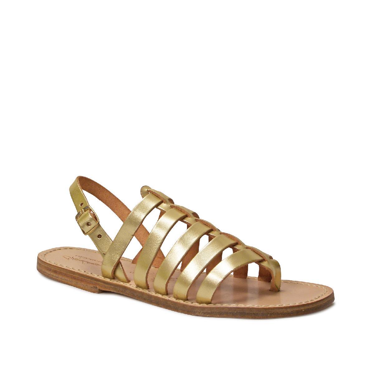 Gold flat sandals in real leather Handmade in Italy - Artigiani del cuoio