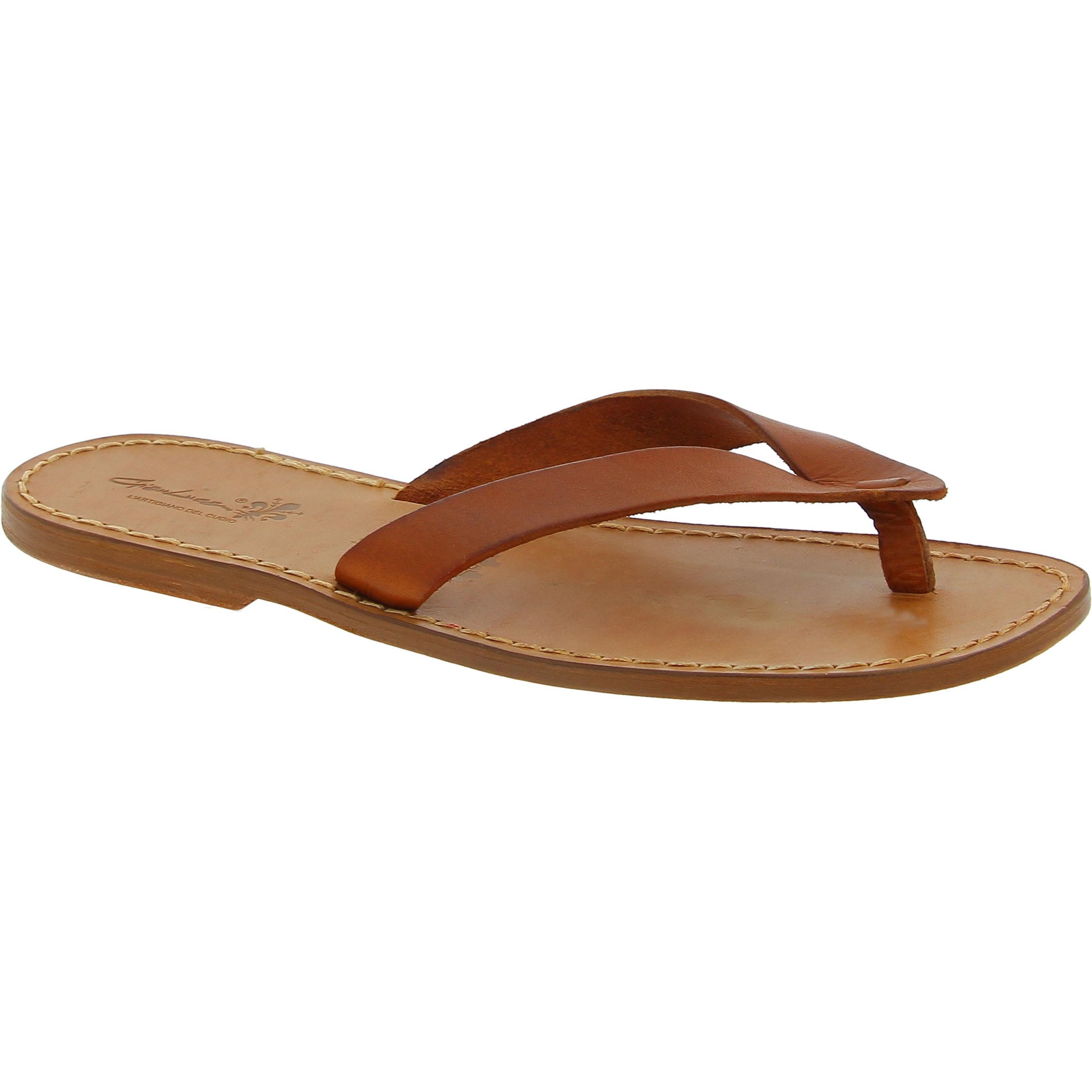Brown leather thong sandals for men Handmade in Italy | Leather Artisans