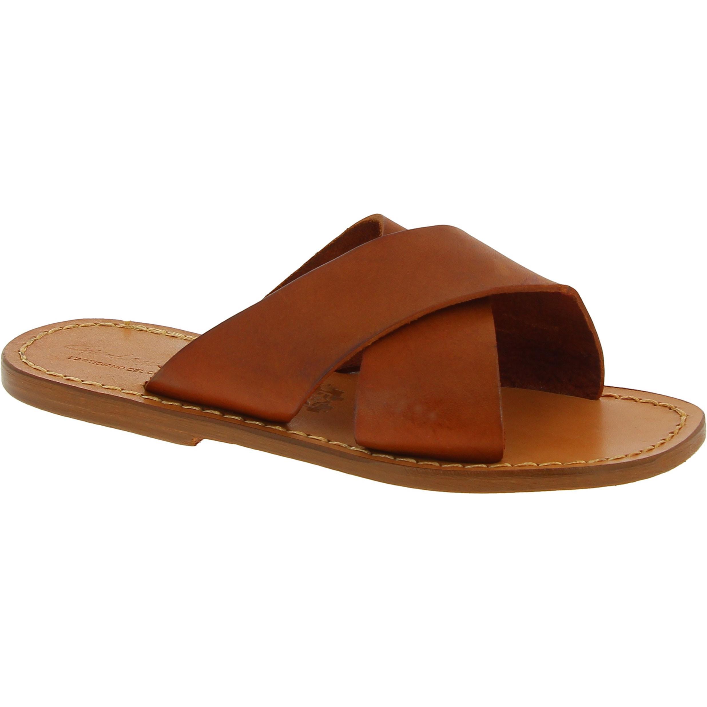 Men's tan leather slippers handmade in Italy | Leather Artisans