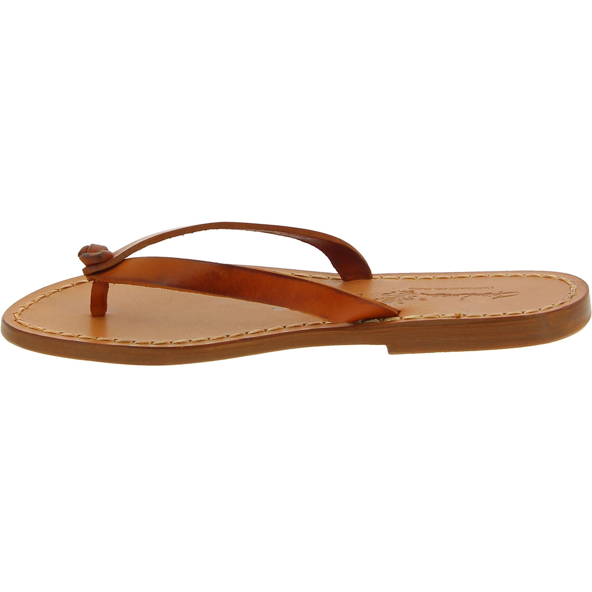 Chanclas flip flop para mujer hechas a mano en cuero marrón - Artigiani ...