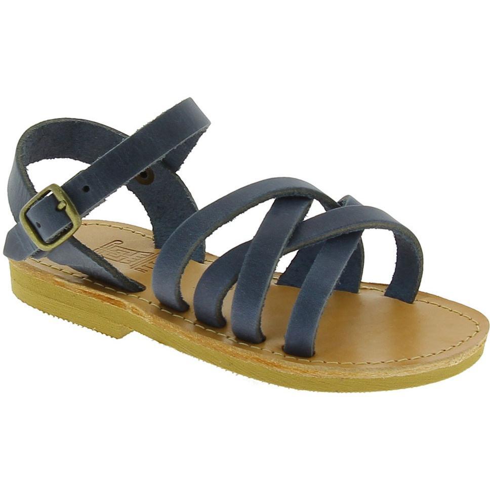 Child's gladiator braided sandals in blue nubuck leather with buckle ...