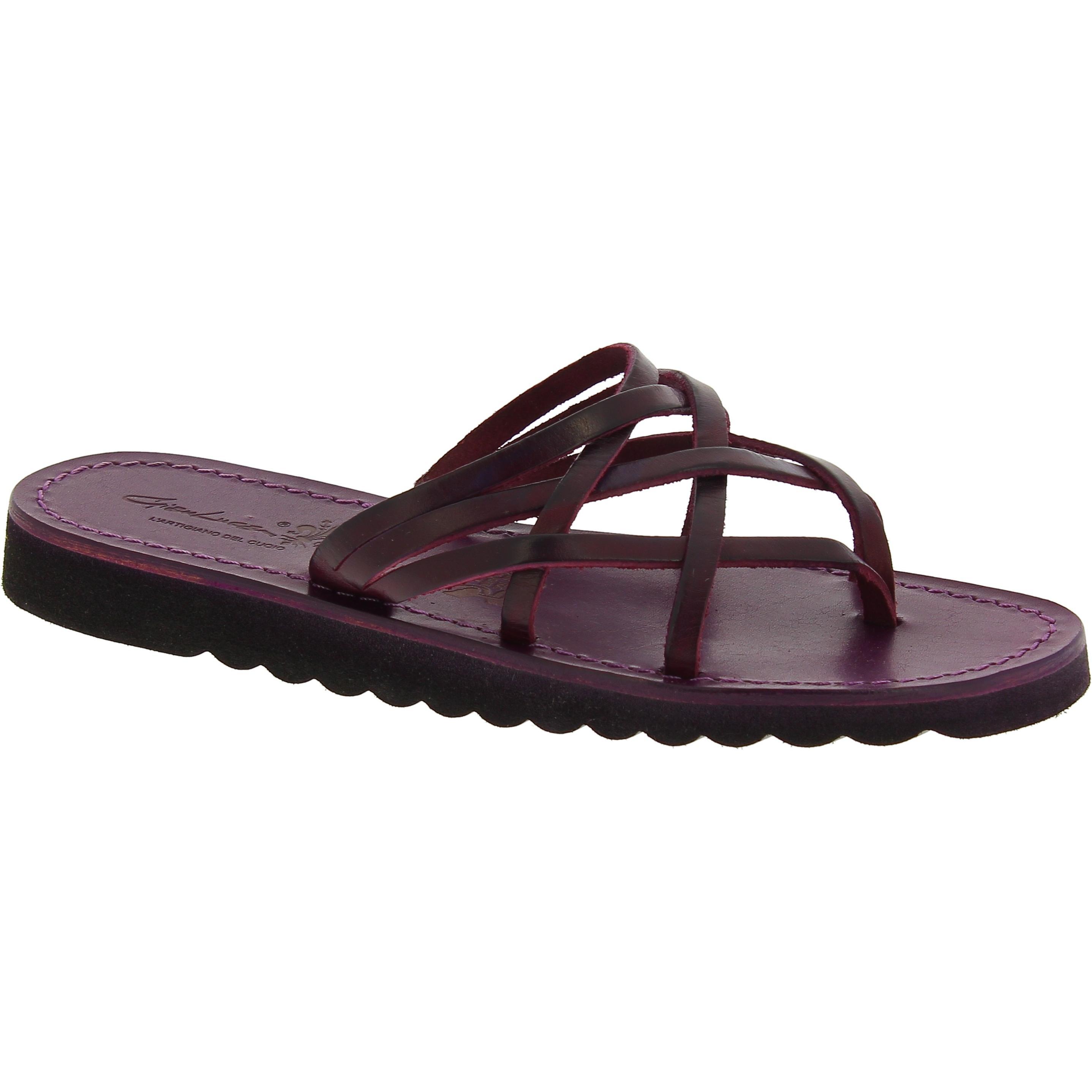 Chanclas con cordones de cuero violeta tejidos a mano - Artigiani del cuoio