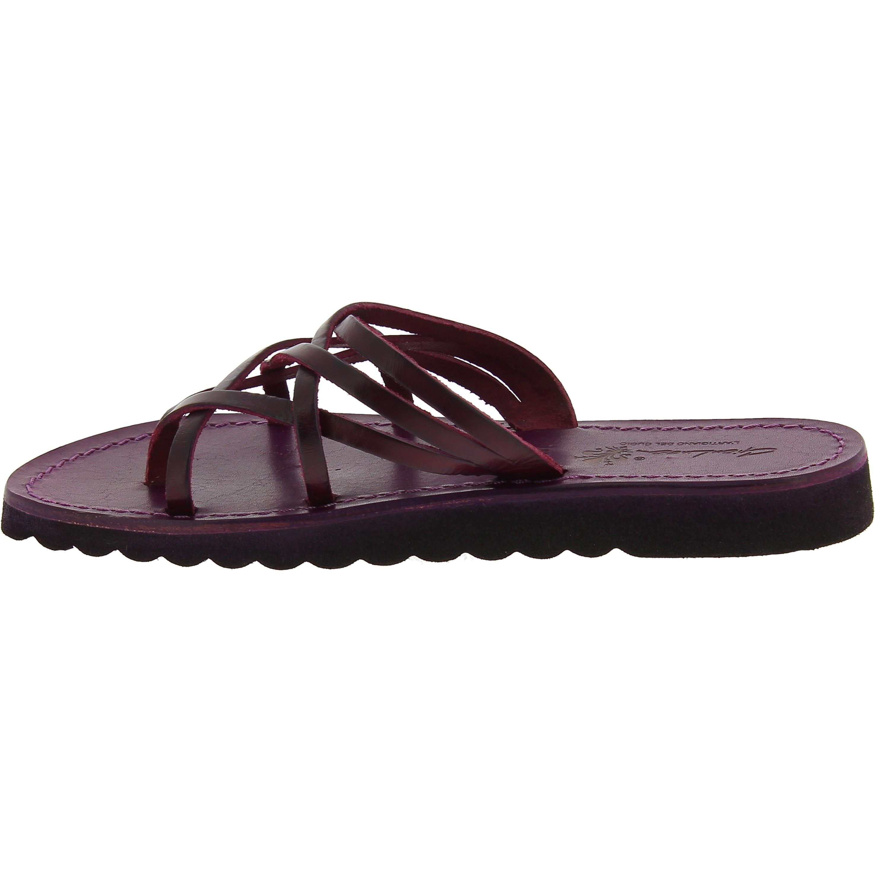 Chanclas con cordones de cuero violeta tejidos a mano - Artigiani del cuoio