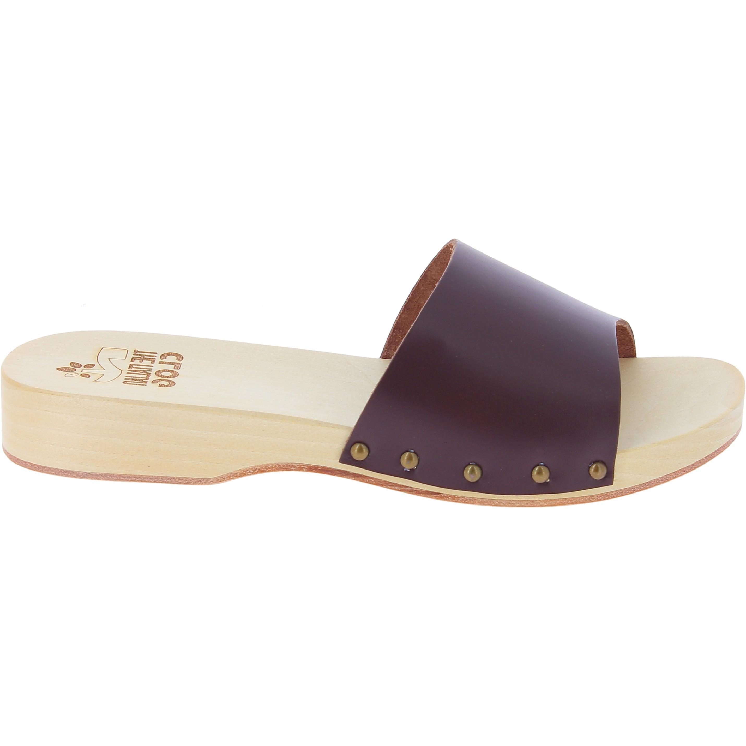 Handmade wooden clogs for men with large dark brown leather band ...