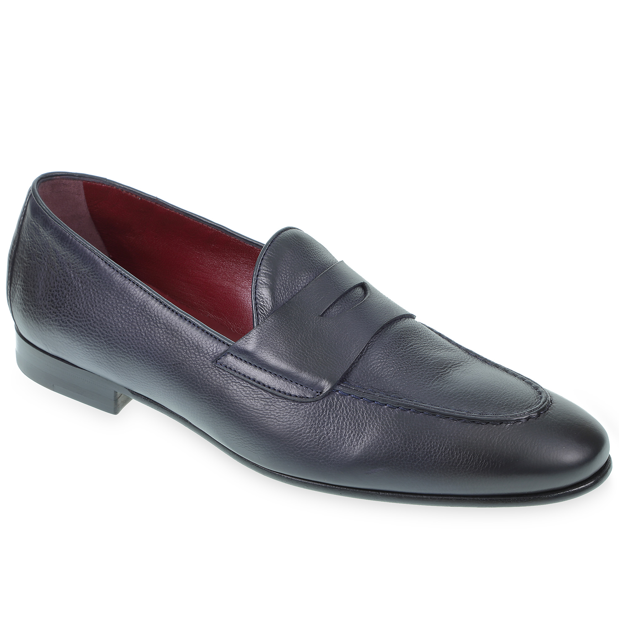 Penny loafer in soft blue calfskin handmade by Fratelli Borgioli - Artigiani del cuoio