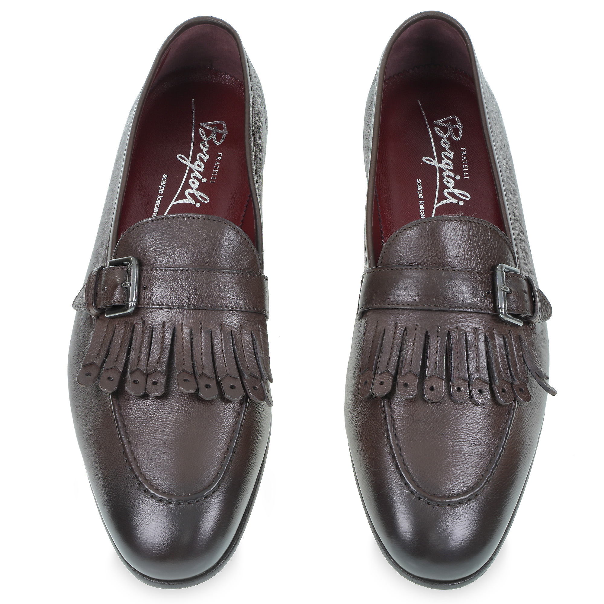 Fringe loafers in soft dark brown leather handmade by Fratelli Borgioli ...