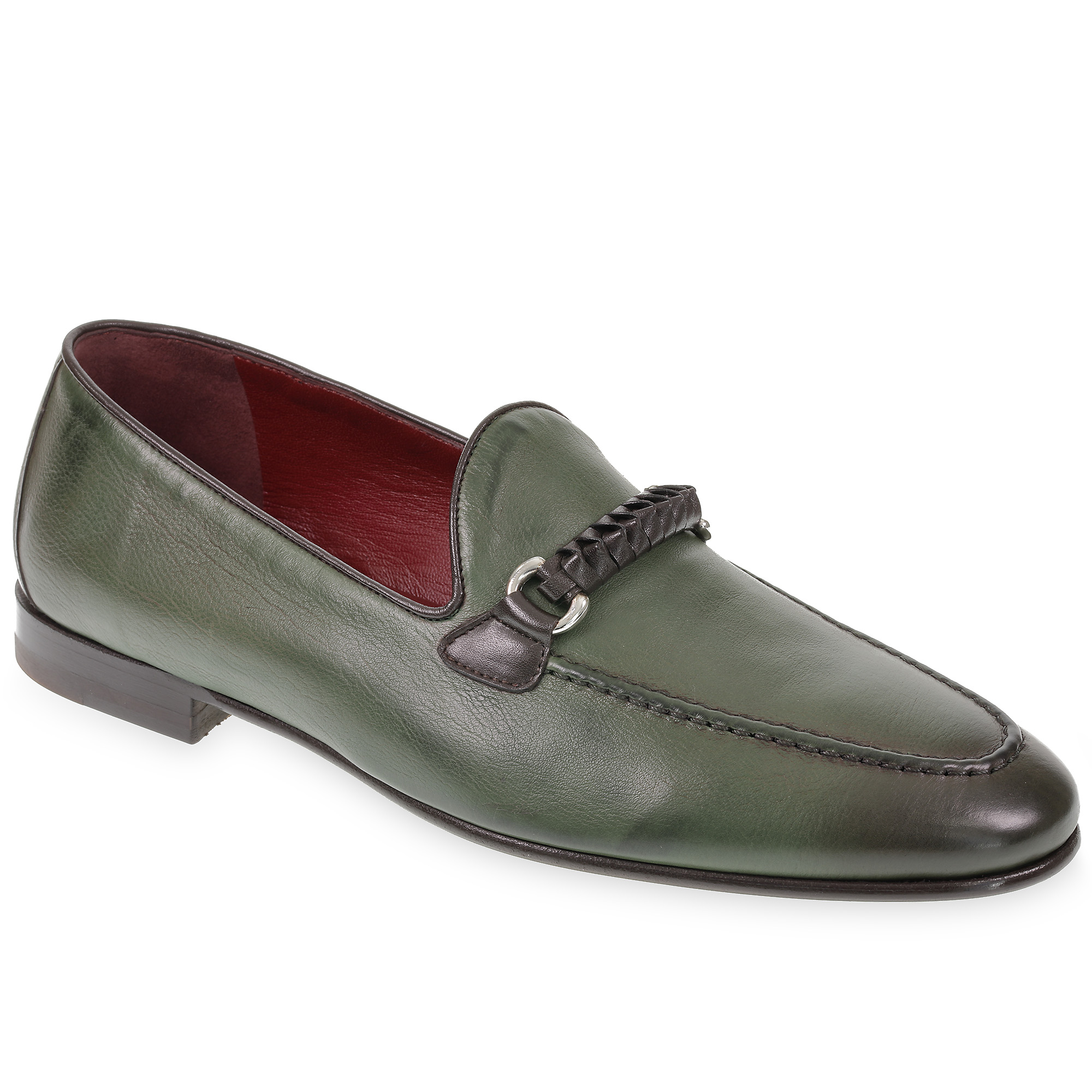 Mocassin homme en cuir vert avec boucle tressée - Artigiani del cuoio