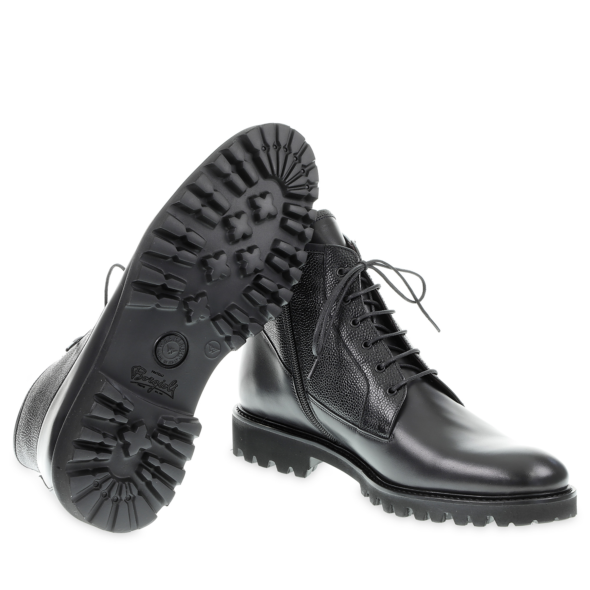 Lace-up boot in black antiqued calfskin - Fratelli Borgioli - Italian ...