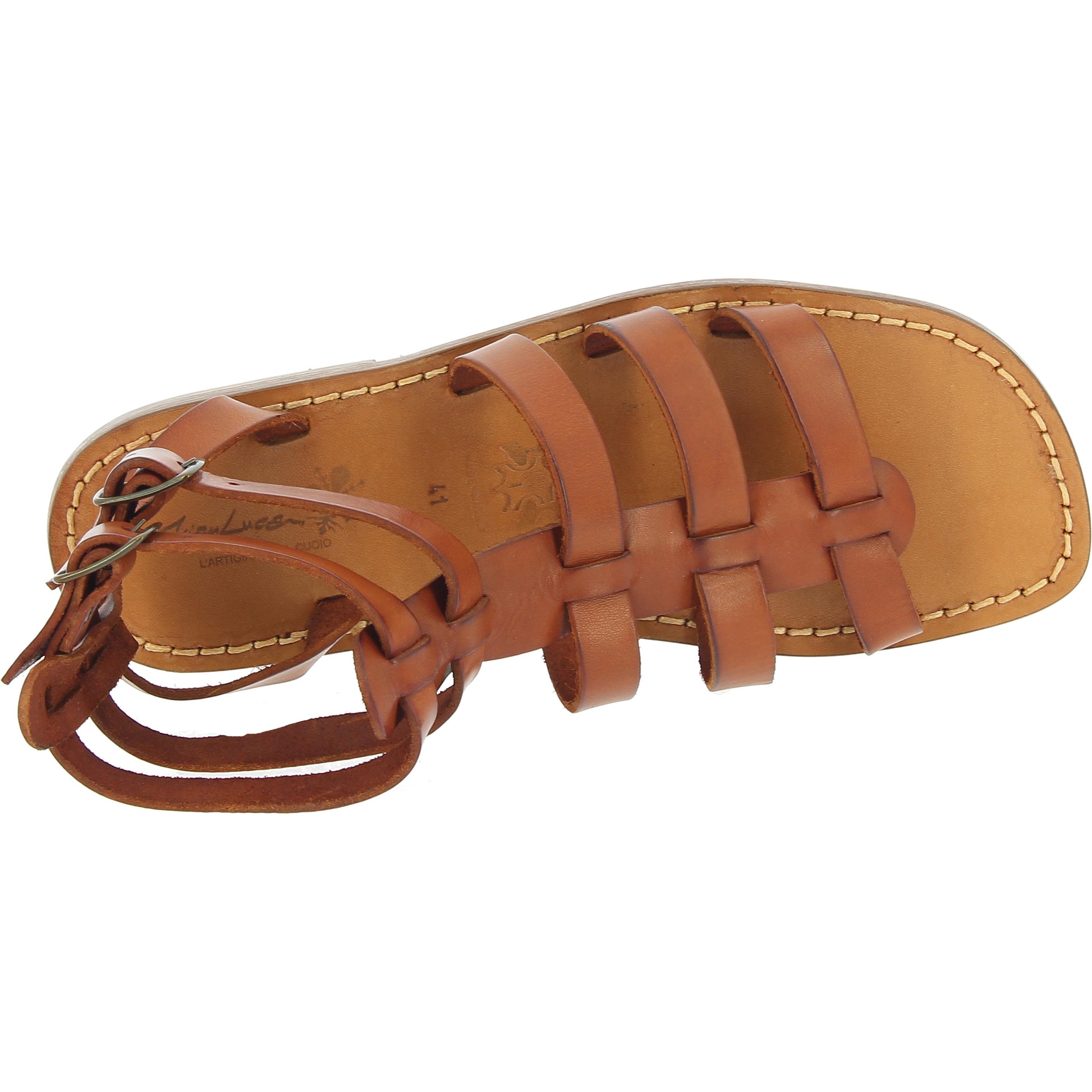 Tan men's roman leather sandals Handmade in Italy - Artigiani del cuoio